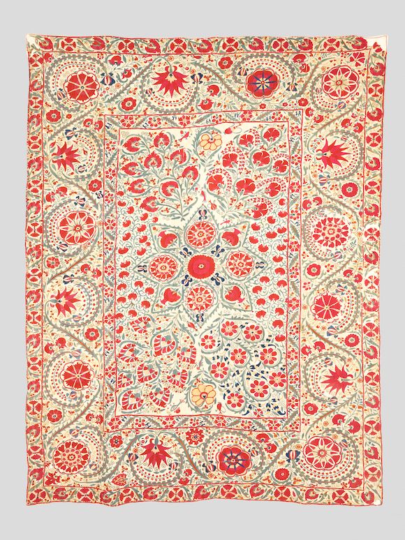 Bonhams : A Bokhara silk embroidered linen Panel (susani) Uzbekistan ...