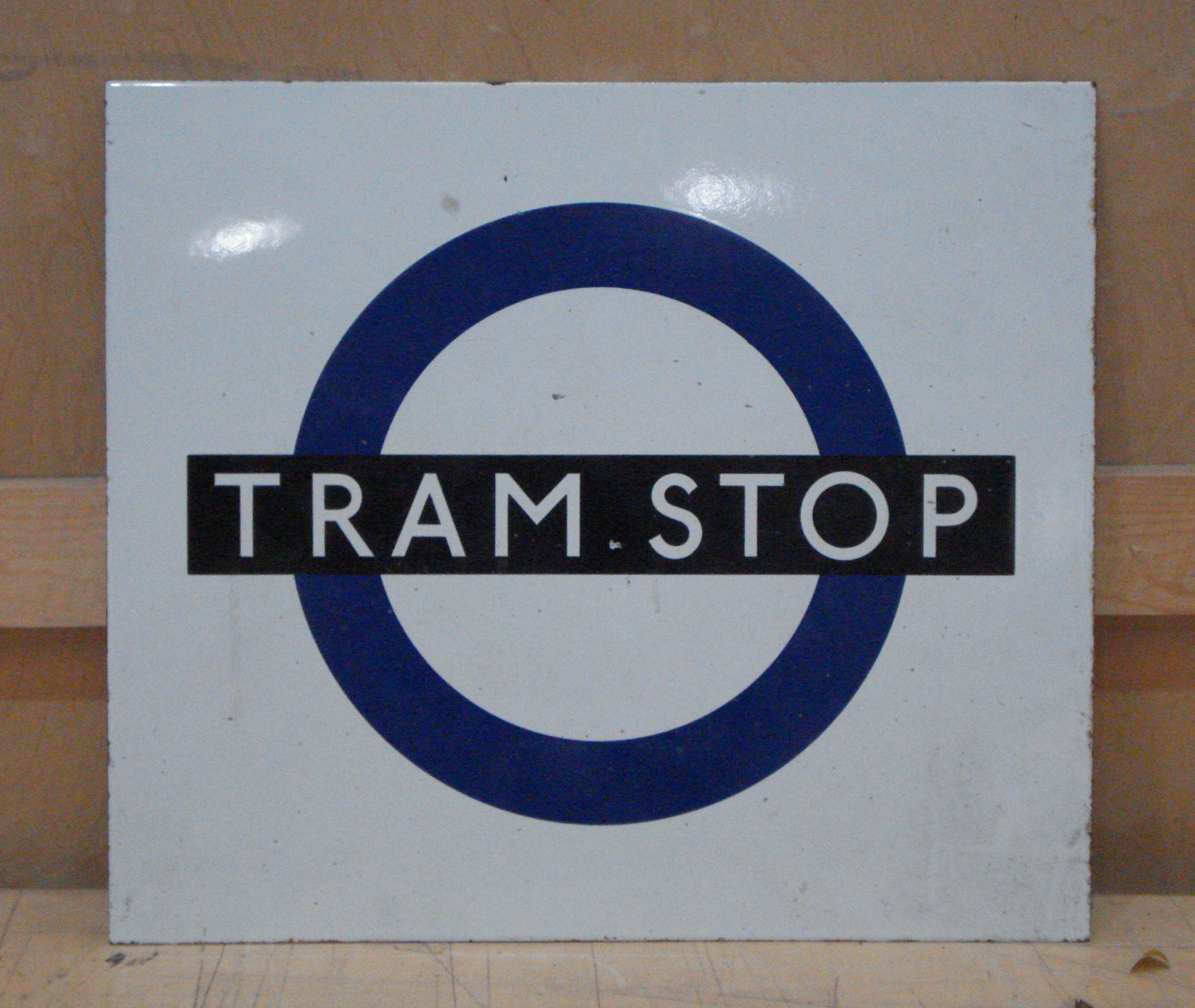 Bonhams Cars : A London Tramways 'Tram Stop' enamel sign,