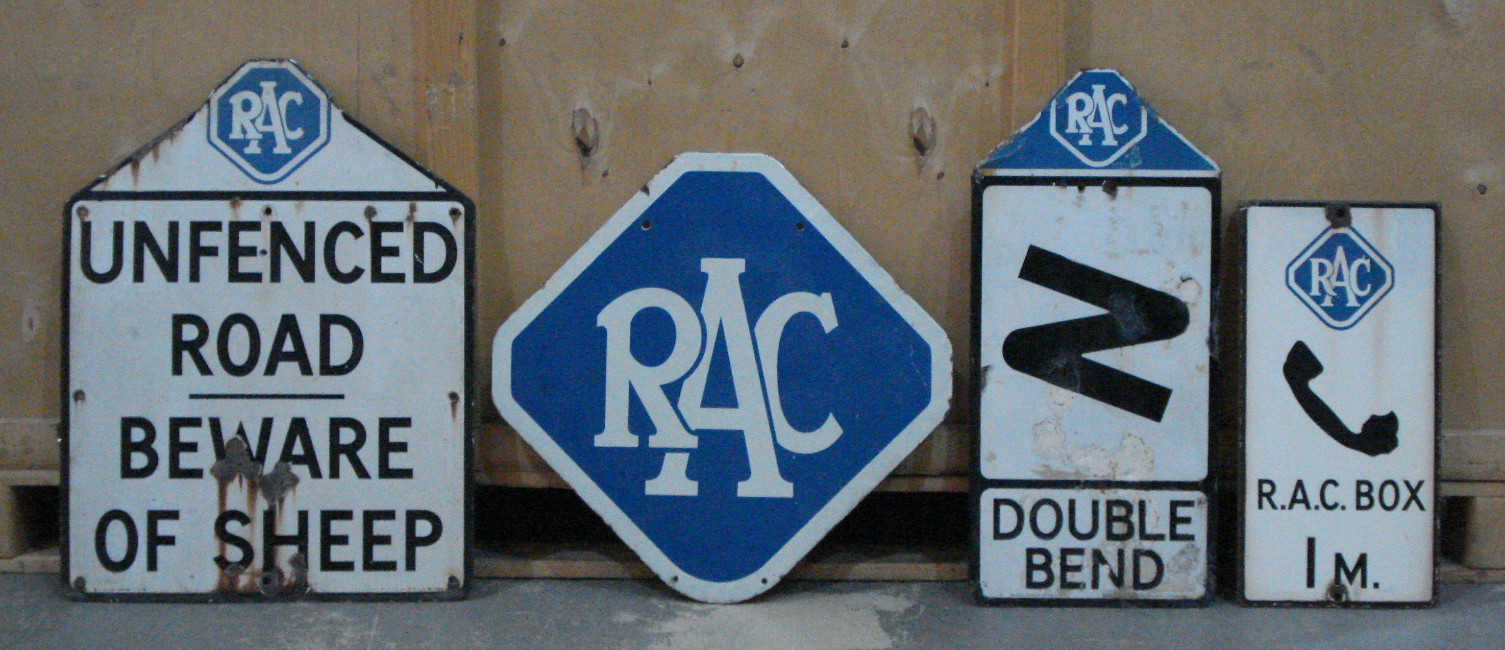 Bonhams Cars : Four RAC enamel signs,