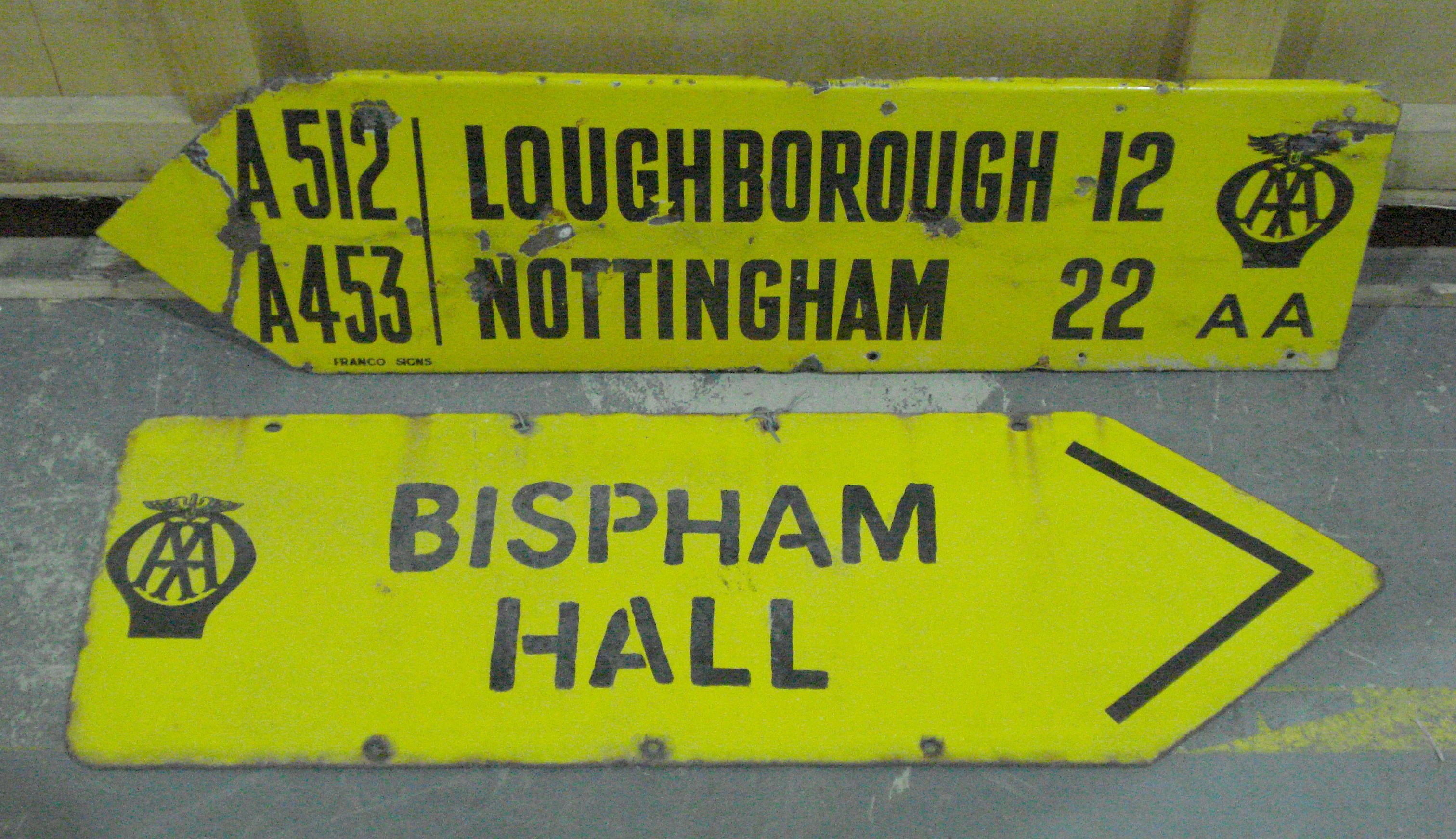 Bonhams Cars : Two AA directional route marker enamel signs,