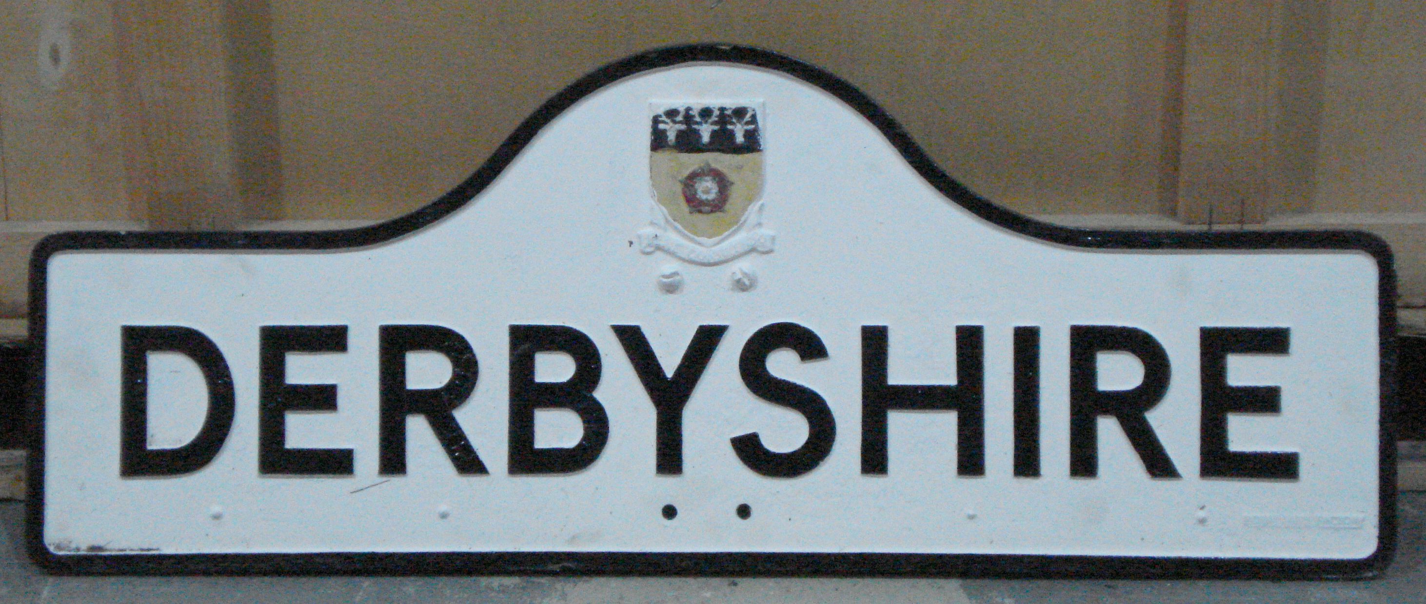 Bonhams Cars : A 'Derbyshire' County border road sign,