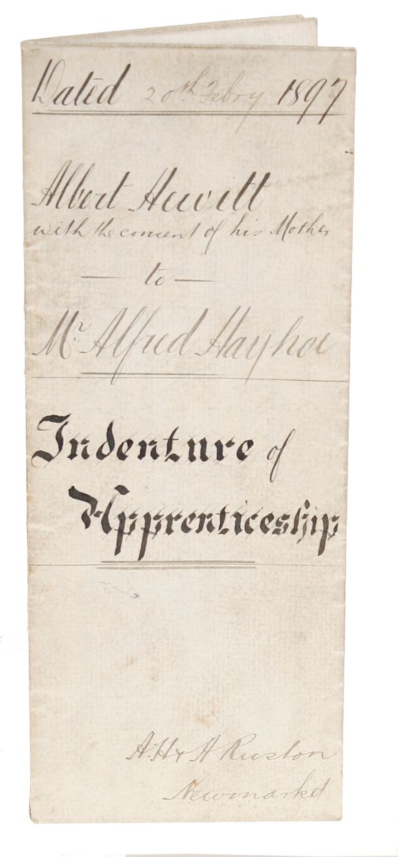 Bonhams : An apprentice jockey indenture 1897