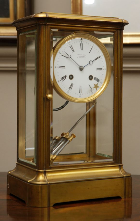 Bonhams : A gilt brass glass mantel clock Andrew Barrie, Edinburgh