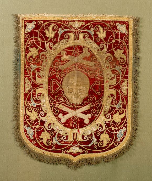 Bonhams : A 17th century Italian red velvet embroidered cope hood ...