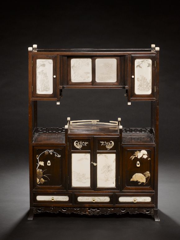 Bonhams : A wood and ivory inlaid kazaridana (display cabinet) By ...