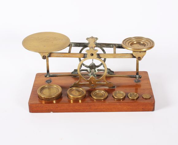 Bonhams : A set of Victorian brass postal scales and six graduated ...