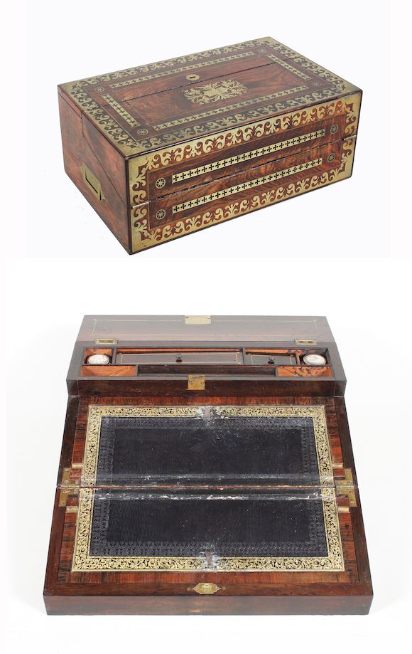 Bonhams : A Regency rosewood, foliate cut and line brass inlaid ...