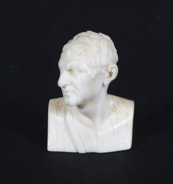 Bonhams : A small well-carved ivory bust of a male, possibly Julius Caesar