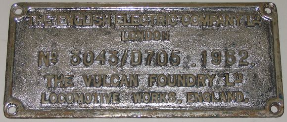 Bonhams : Locomotive works plate The English Electric Company Ltd The ...