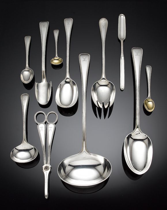 Bonhams : A Victorian silver Bead pattern table service of flatware ...
