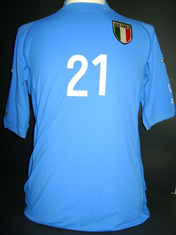 Bonhams : Christian Bobo Vieri World Cup 2002 match worn Italy shirt
