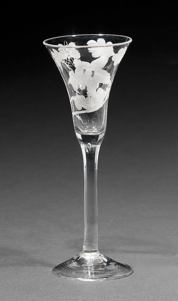 Bonhams An Engraved Plain Stem Wine Glass Circa 1750