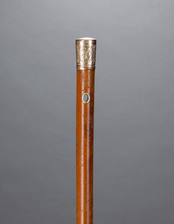 Bonhams : A Louis XVI vari-colour gold mounted walking cane, with ...