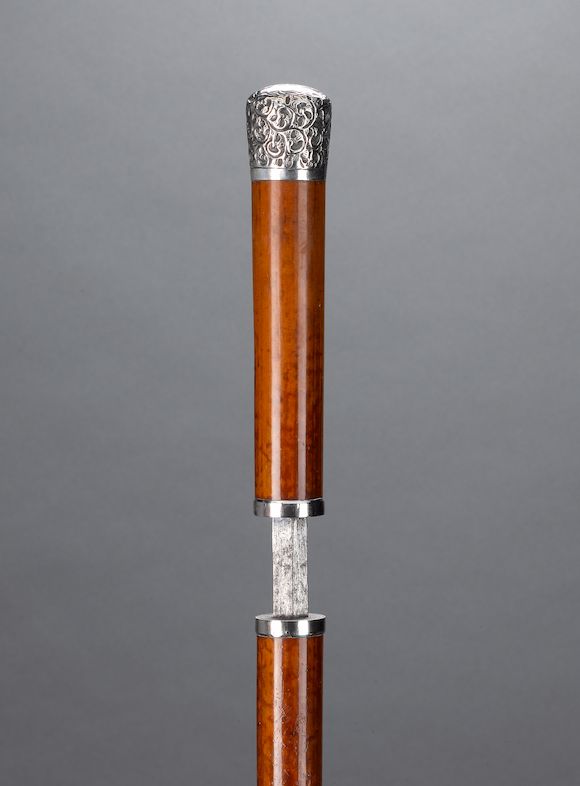 Bonhams : A Victorian silver mounted sword cane, marks indistinct,