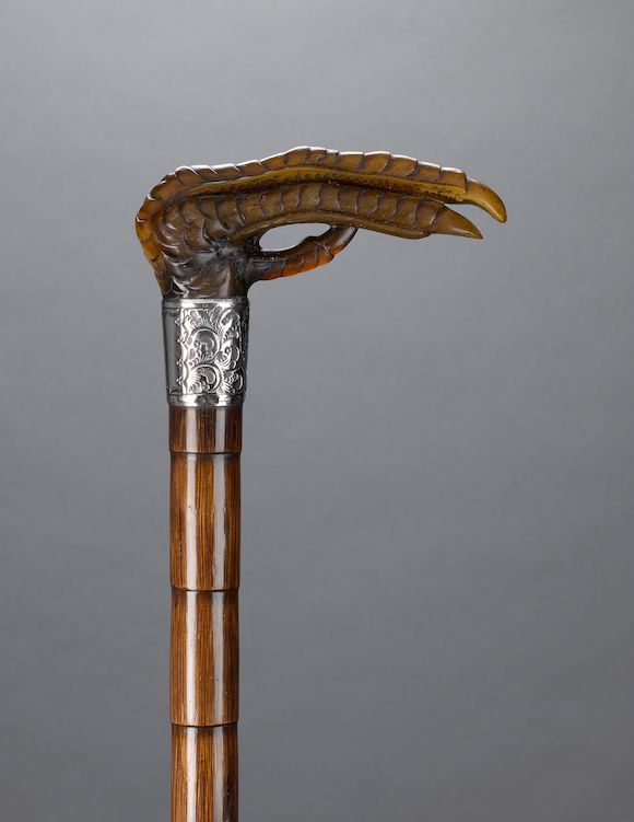 Bonhams : A horn and silver mounted claw walking cane, by James Smith ...
