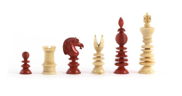 Bonhams : A "Calvert Pattern" ivory chess set, England, 19th century,