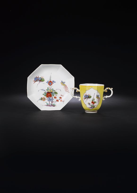 Bonhams : A rare Meissen octagonal yellow-ground double-handled beaker ...