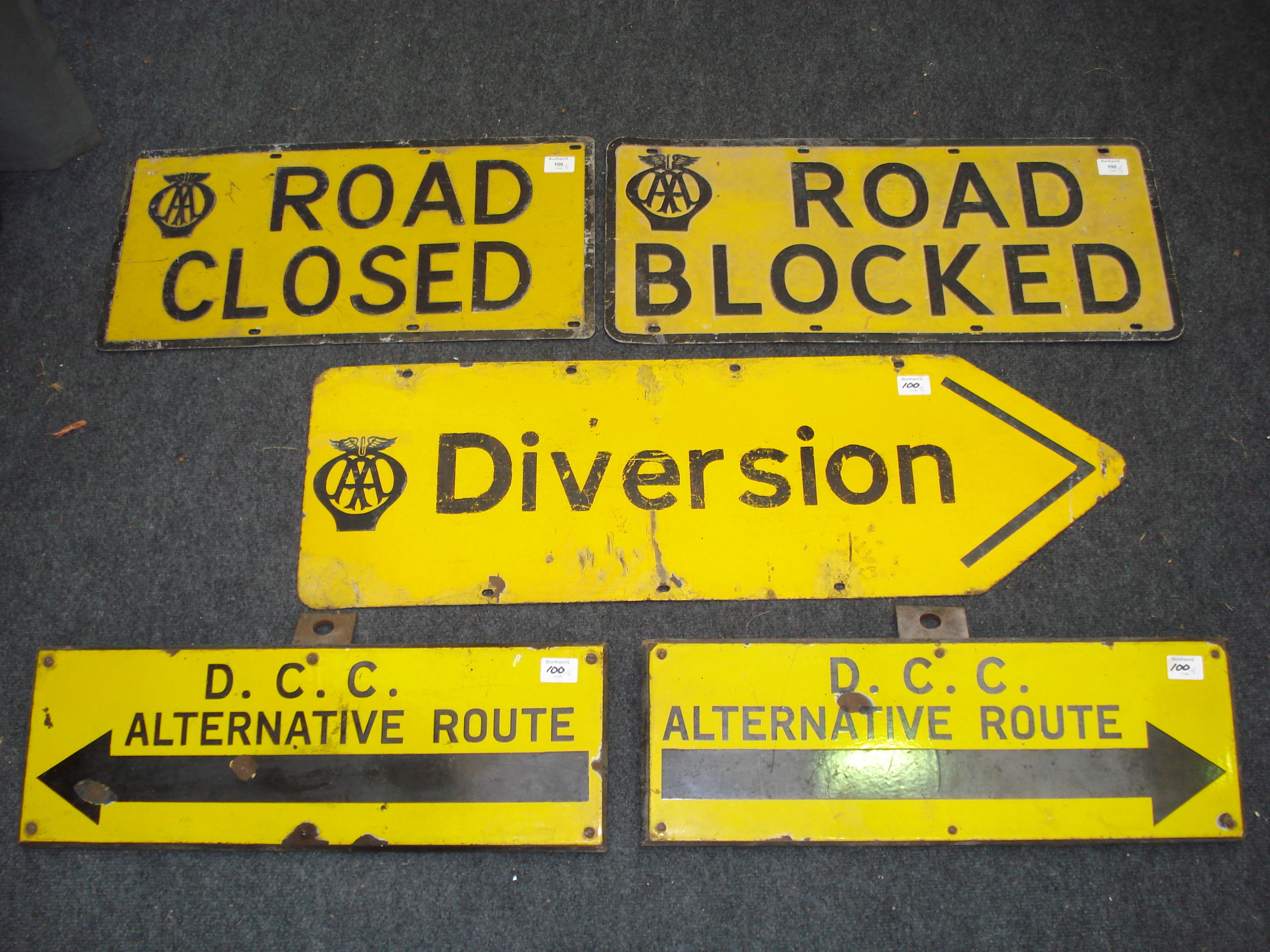 Bonhams Cars : Three AA road signs,