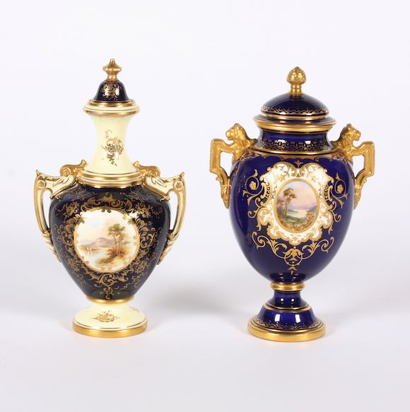 Bonhams : Two Coalport vases and covers Circa 1900.