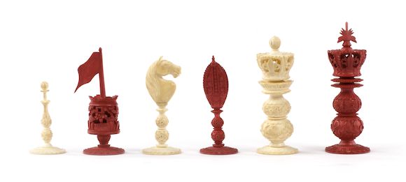 Bonhams : A Chinese Export "Burmese Pattern" ivory chess set, Canton or ...