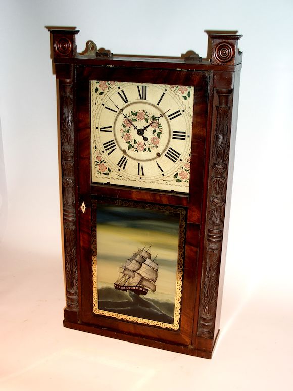 Bonhams : An early 19th century American wall clock with wooden ...