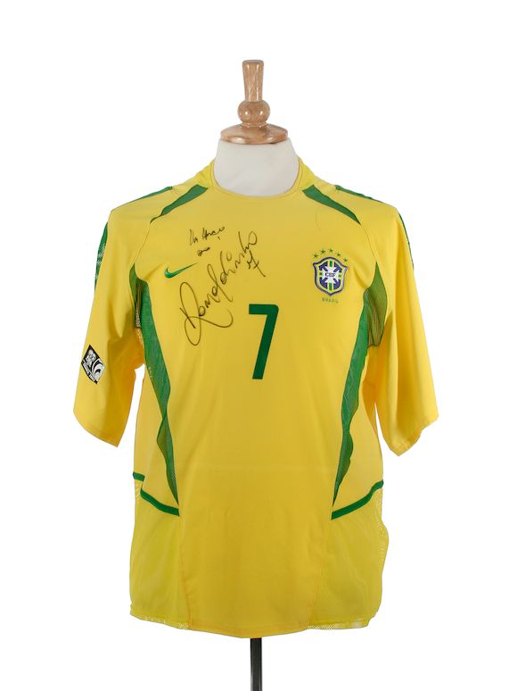 Bonhams : Ronaldinho match worn hand signed Brazil shirt