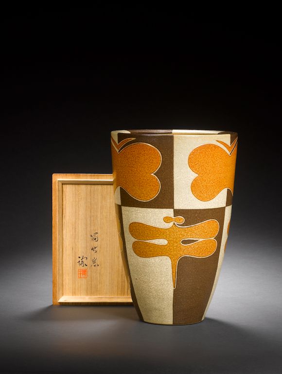 Bonhams : A tall and unusual stoneware vase By Miyanohara Ken (1898 ...