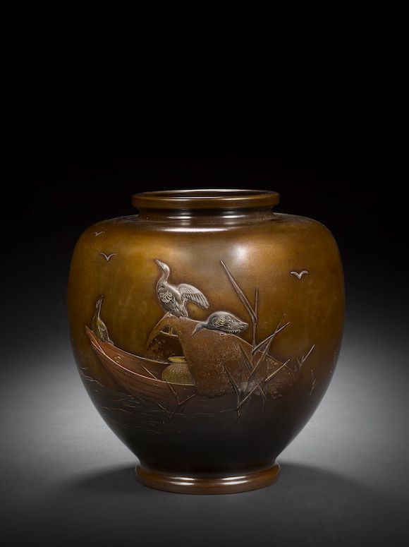 Bonhams : An inlaid ovoid bronze vessel By Ryuzan, Meiji Period