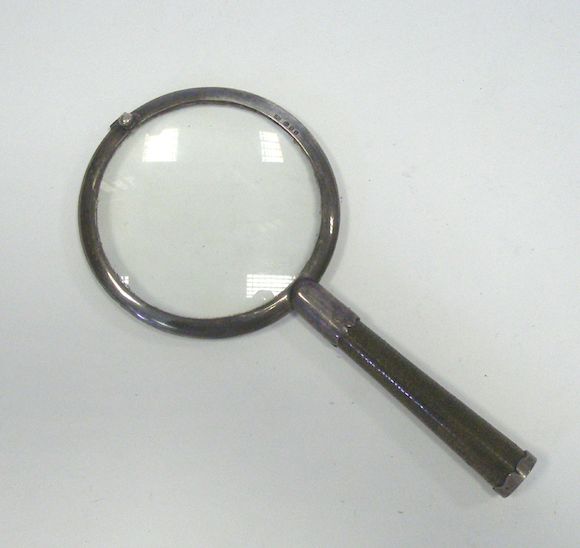 Bonhams : A shagreen and silver mounted magnifying glass, London 1923,