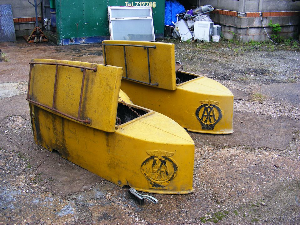 Bonhams : A pair of original AA sidecar boxes,