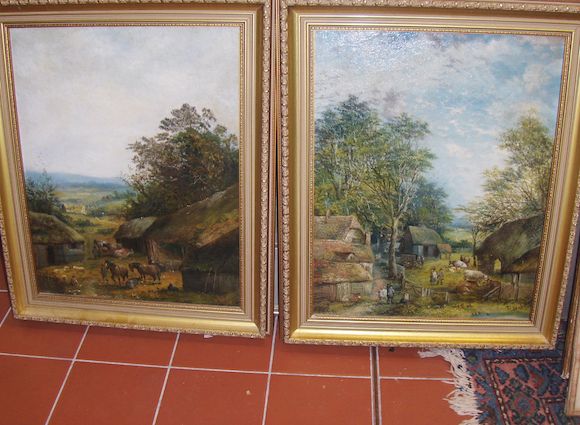 Bonhams : Henry Follenfant (French) Busy farmyard scenes