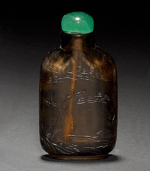 Bonhams : A smokey crystal snuff bottle; with stopper 19th century
