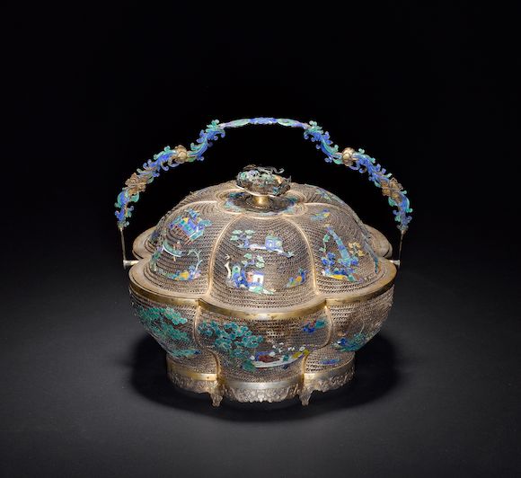 Bonhams : A gilded metal bowl and monogrammed, domed cover of filigree ...