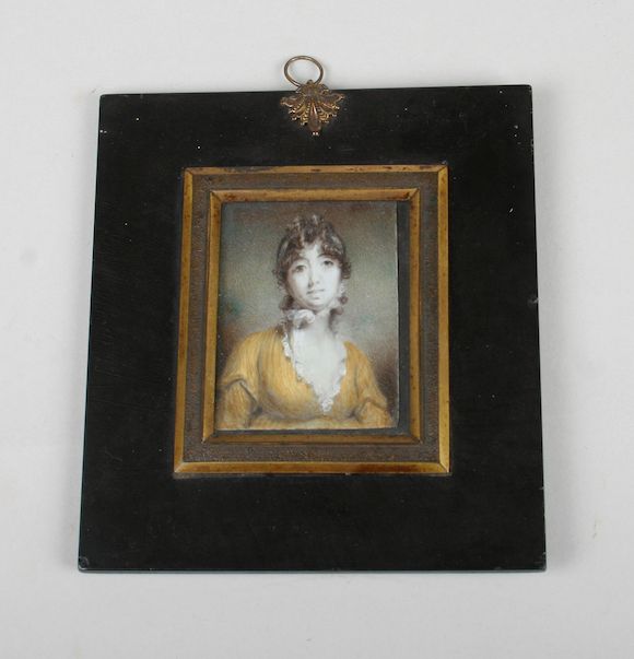 Bonhams : English School, circa 1815 A girl, wearing yellow dress and ...