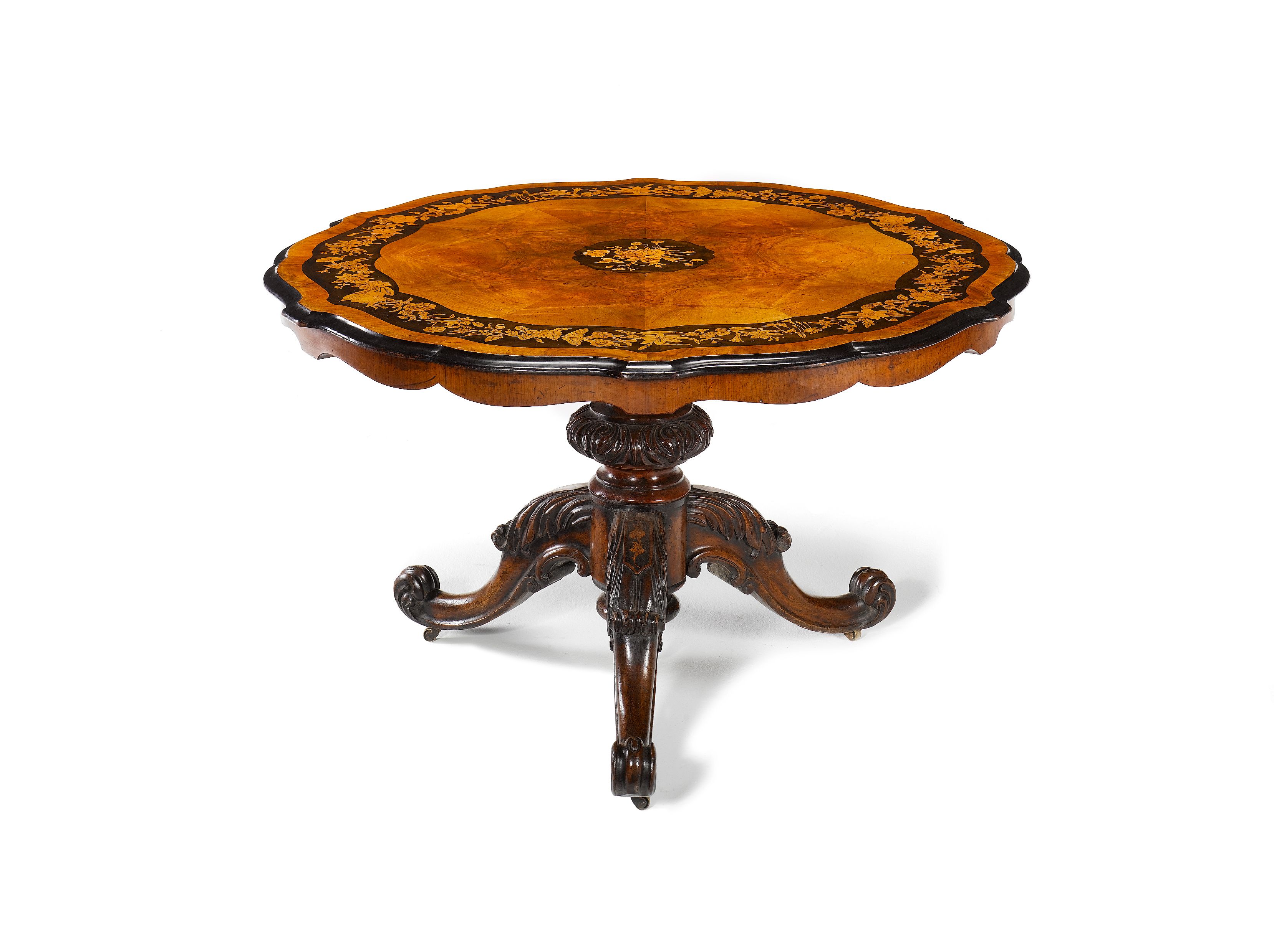 Bonhams : A Victorian walnut, ebonised and sycamore marquetry centre table