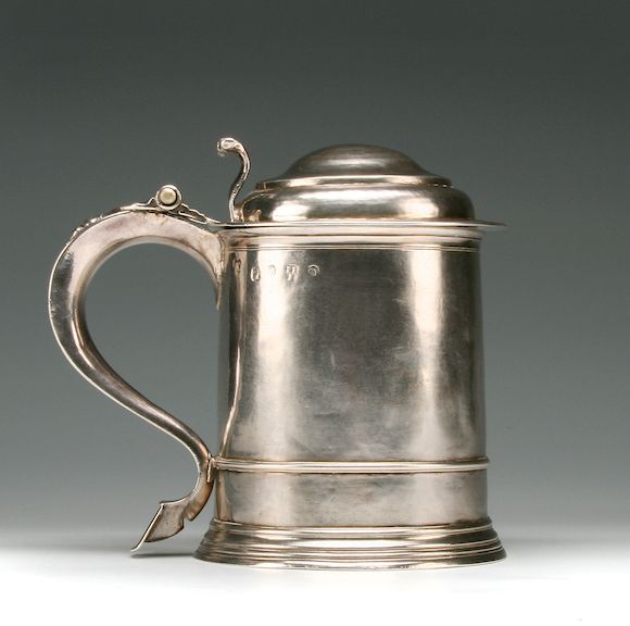 Bonhams : A George I provincial lidded pint tankard by John ...