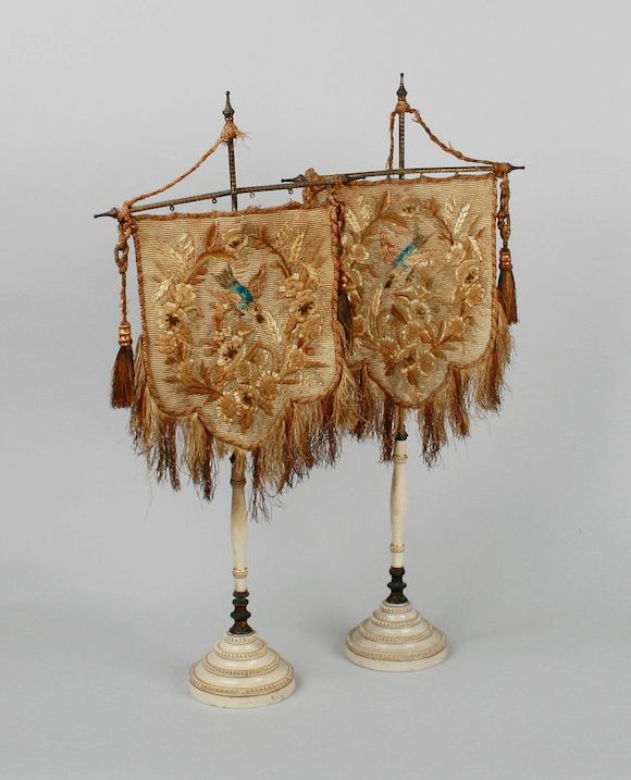 Bonhams : A pair of Victorian Face Screens