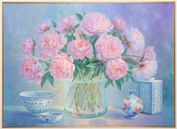 Bonhams : Trisha Hardwick (British, born 1949) Peonies and chinese ...