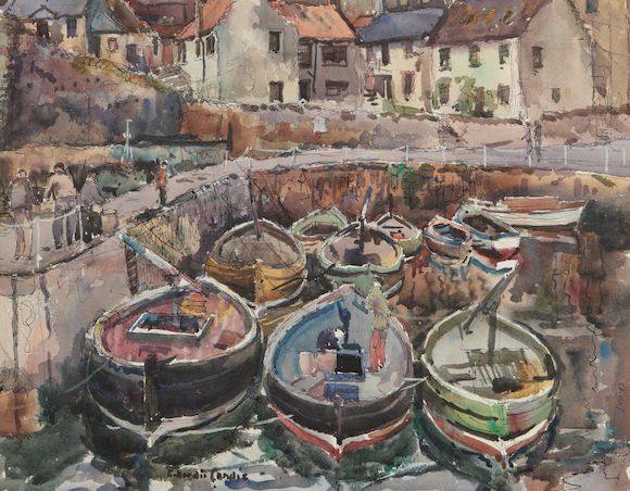 Bonhams : Robert Hardie Condie (British, 1898-1981) Lobster Boats Crail