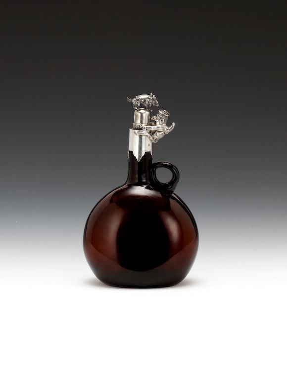 Bonhams : A Victorian silver-mounted brown glass decanter, maker's mark ...
