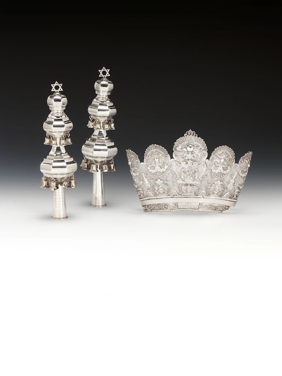 Bonhams : A late 18th/early 19th century silver Torah shield and chain ...