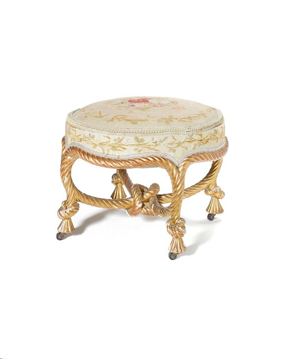 Bonhams : A French 19th century giltwood rope-twist stool after the ...