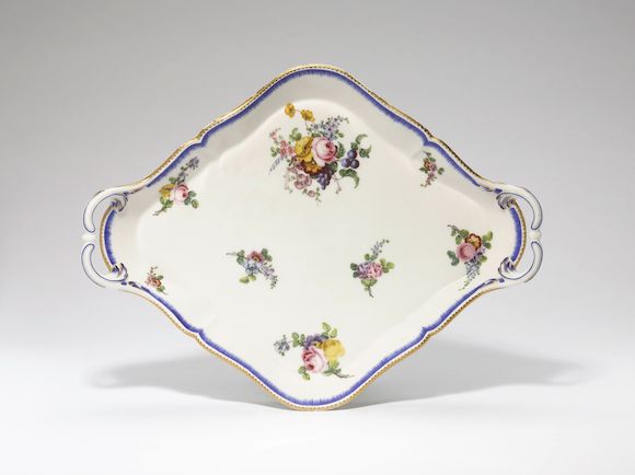 Bonhams : A Sèvres two-handled lozenge-shaped tray circa 1775
