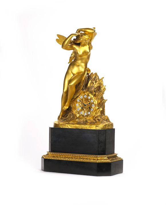 Bonhams : A French mid-19th century gilt-bronze figural mantel clock ...