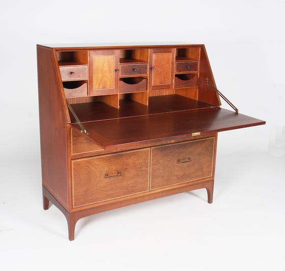 Bonhams : A Barnsley mahogany and line inlaid bureau designed by David Medd