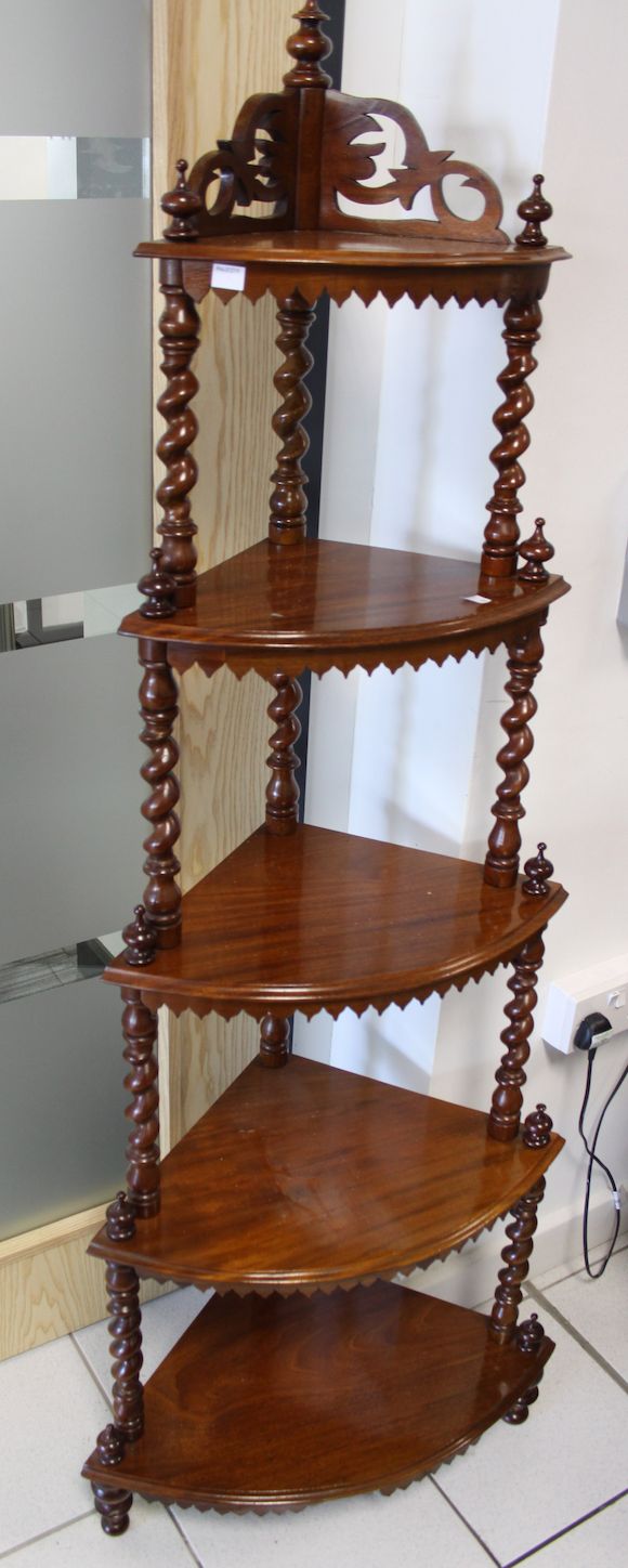Bonhams : A Victorian mahogany graduated five tier bowfronted corner ...