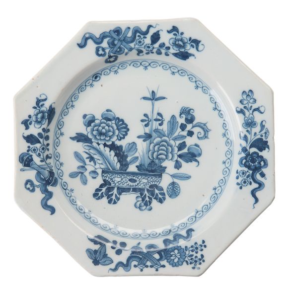 Bonhams : A Dublin delft octagonal plate 18th century
