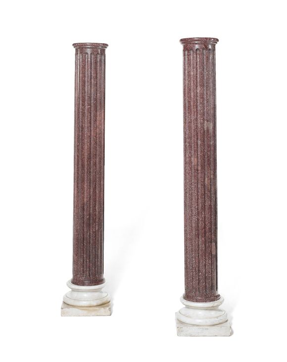 Bonhams : A pair of Italian 19th century porphyry columns on white ...