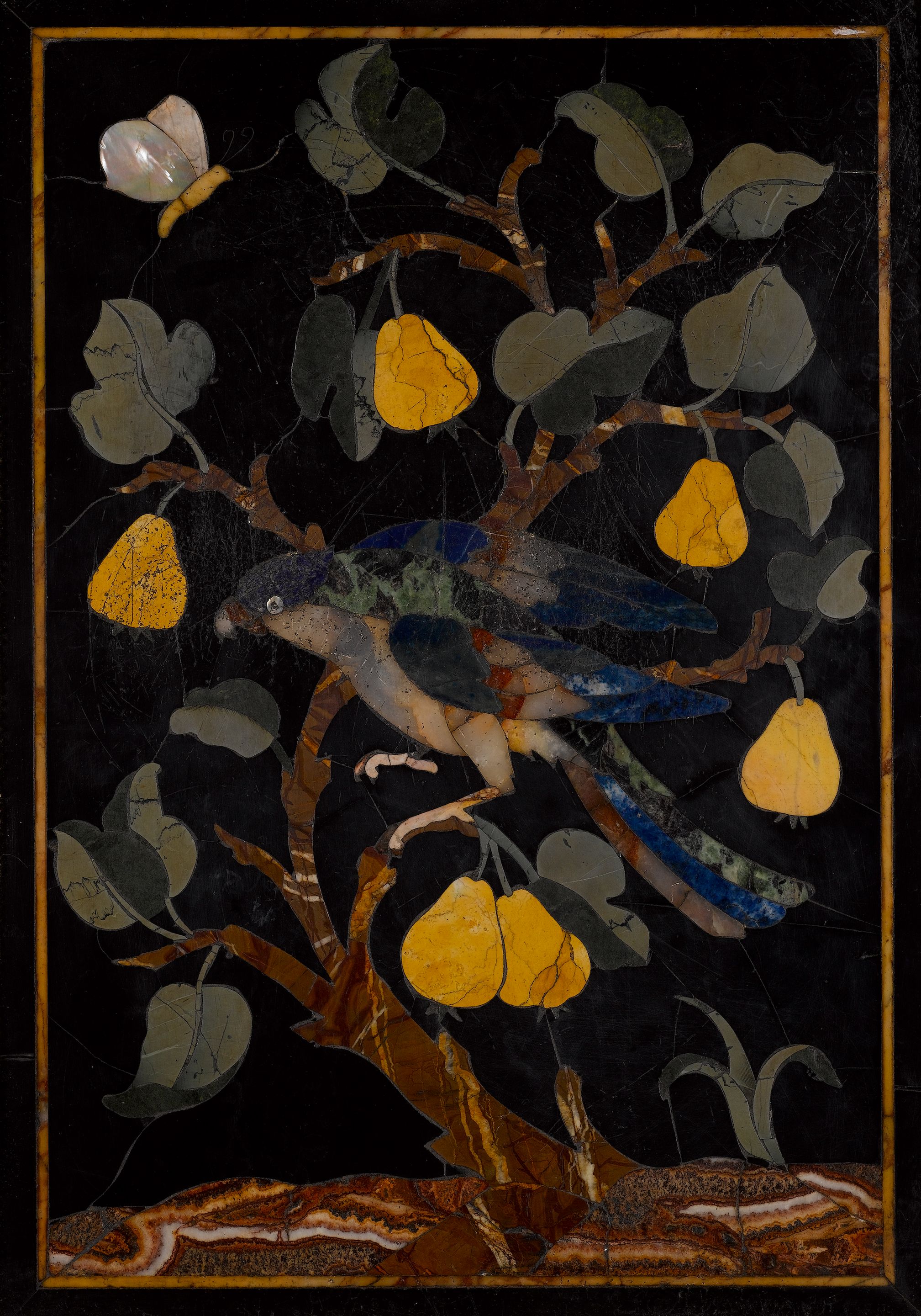 An Italian 19th century pietre dure and mother-of-pearl panel of a ...