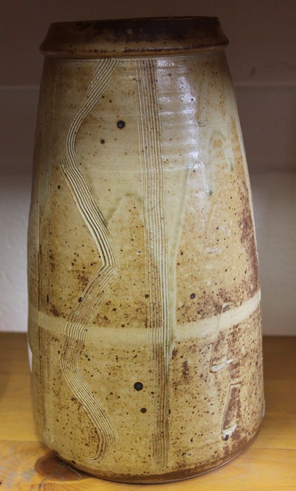 Bonhams : A Leach pattern stoneware vase, of tapering form, decorated ...